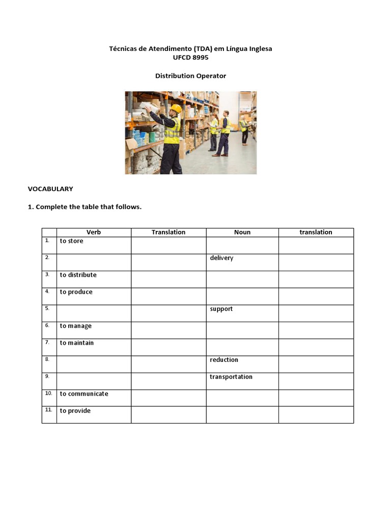 Vocabulary Practice For Distribution Operators | PDF