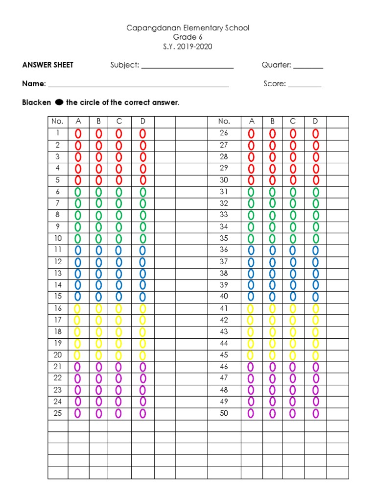 Answer Sheet Name: - Blacken The Circle of The Correct Answer | PDF