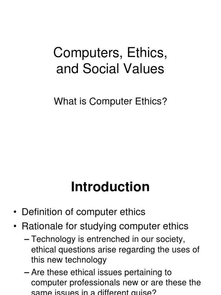Computers, Ethics, and Social Values: What Is Computer Ethics? | PDF ...