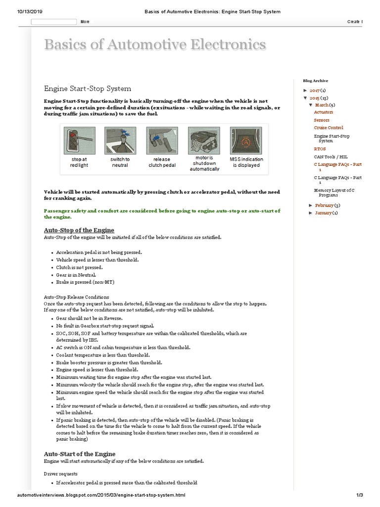 Basics of Automotive Electronics - Engine Start-Stop System | PDF ...