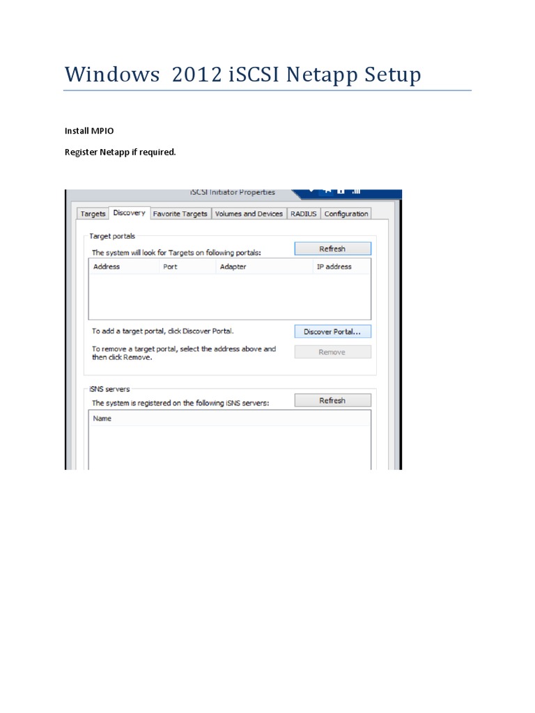 Windows 2012 ISCSI Netapp Setup | PDF