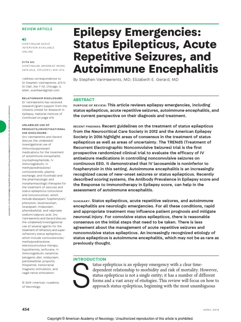 Epilepsy Emergencies - Status Epilepticus, Acute Repetitite Seizures ...