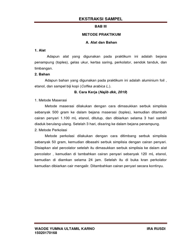EKSTRAKSI SAMPEL DENGAN METODE MASERASI DAN PERKOLASI | PDF