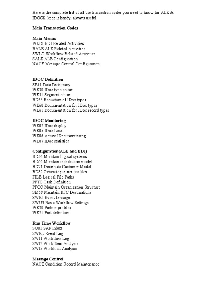 ALE Transaction Code | PDF | Electronic Data Interchange | Object ...