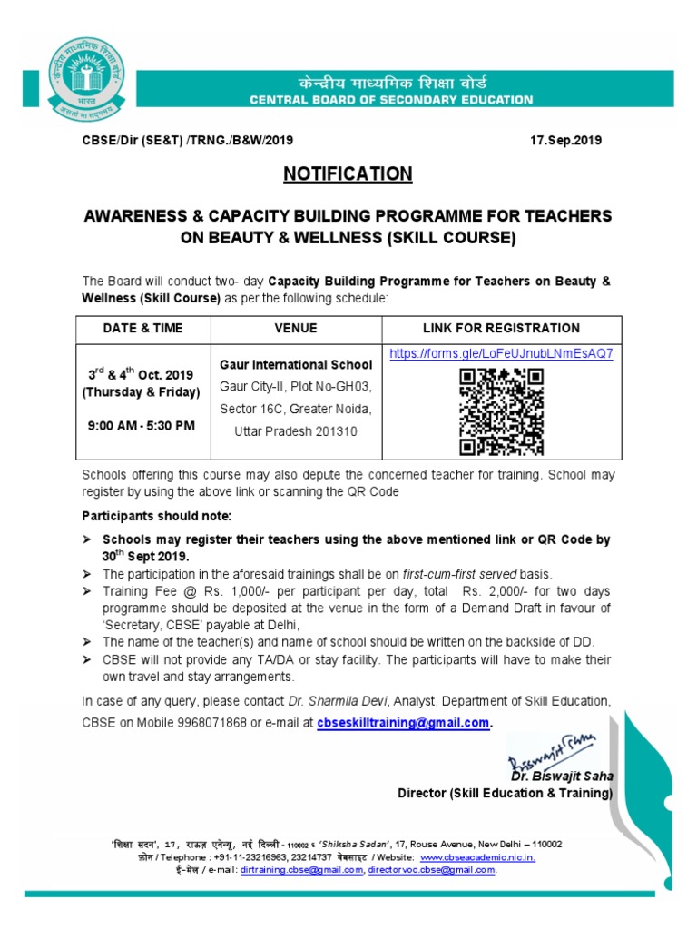Notification: Awareness & Capacity Building Programme For Teachers On ...