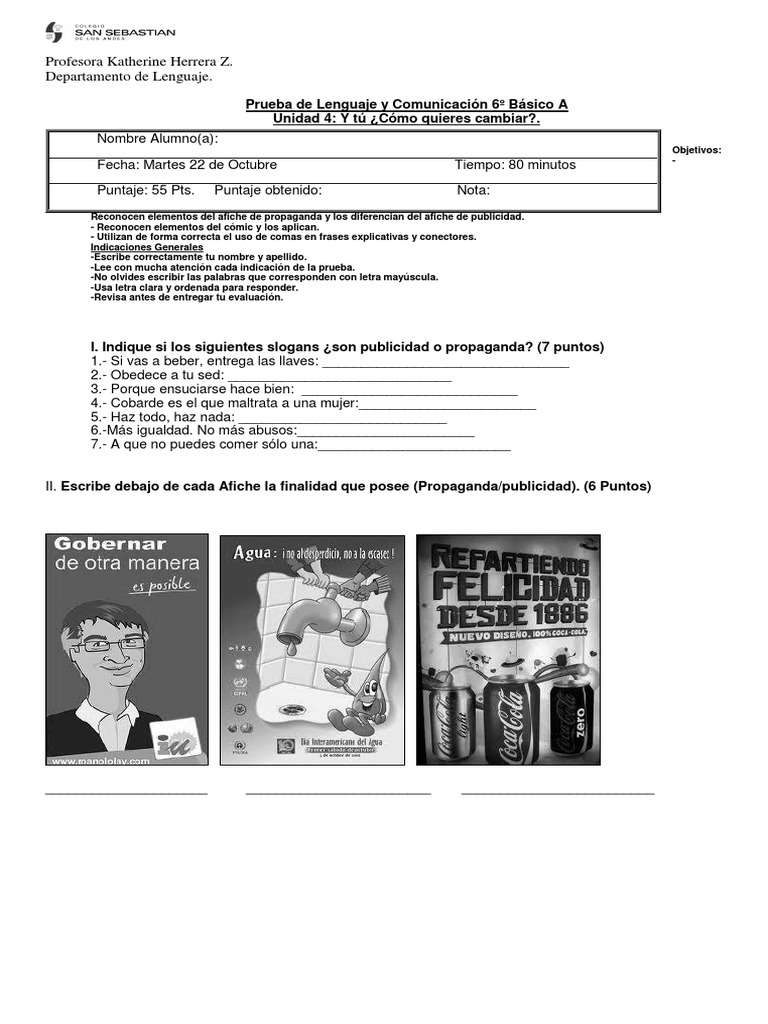 Cómic y Publicidad: Evaluación de Lenguaje | PDF | Publicidad | Cómics
