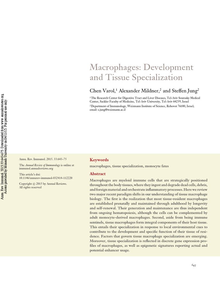 Macrophages: Development and Tissue Specialization: Chen Varol ...