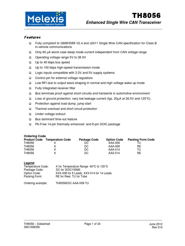 TH8056 Datasheet Melexis PDF | PDF | Bit Rate | Capacitor