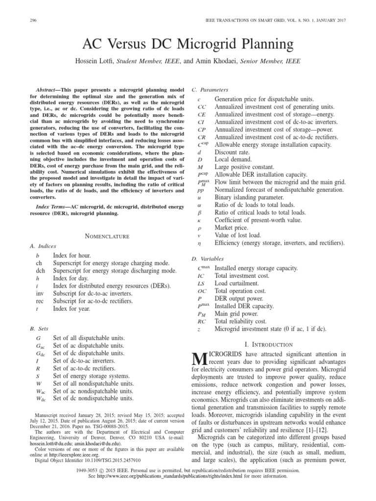 Ac Versus Dc Microgrid Planning Pdf Distributed Generation Electrical Grid
