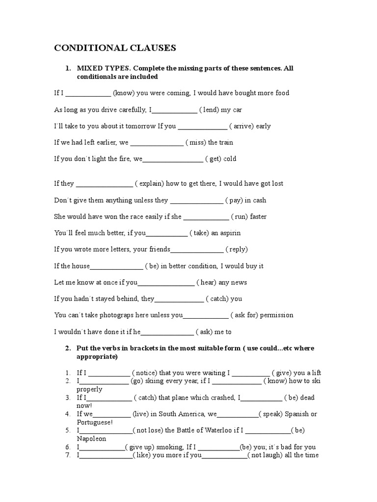 Conditional Clauses Exercises 2º Bac | PDF