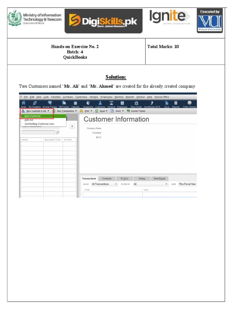 Solution:: Hands-On Exercise No. 2 Batch: 4 Quickbooks Total Marks: 10 ...