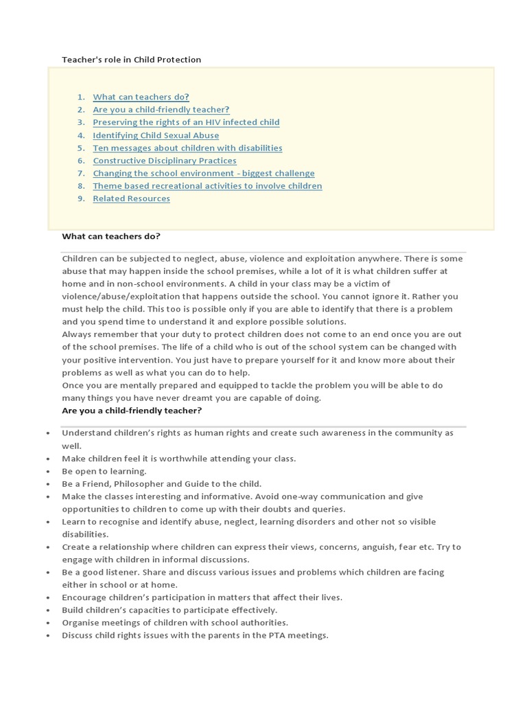 Teacher's Guide to Child Protection | PDF | Disability | Child Abuse