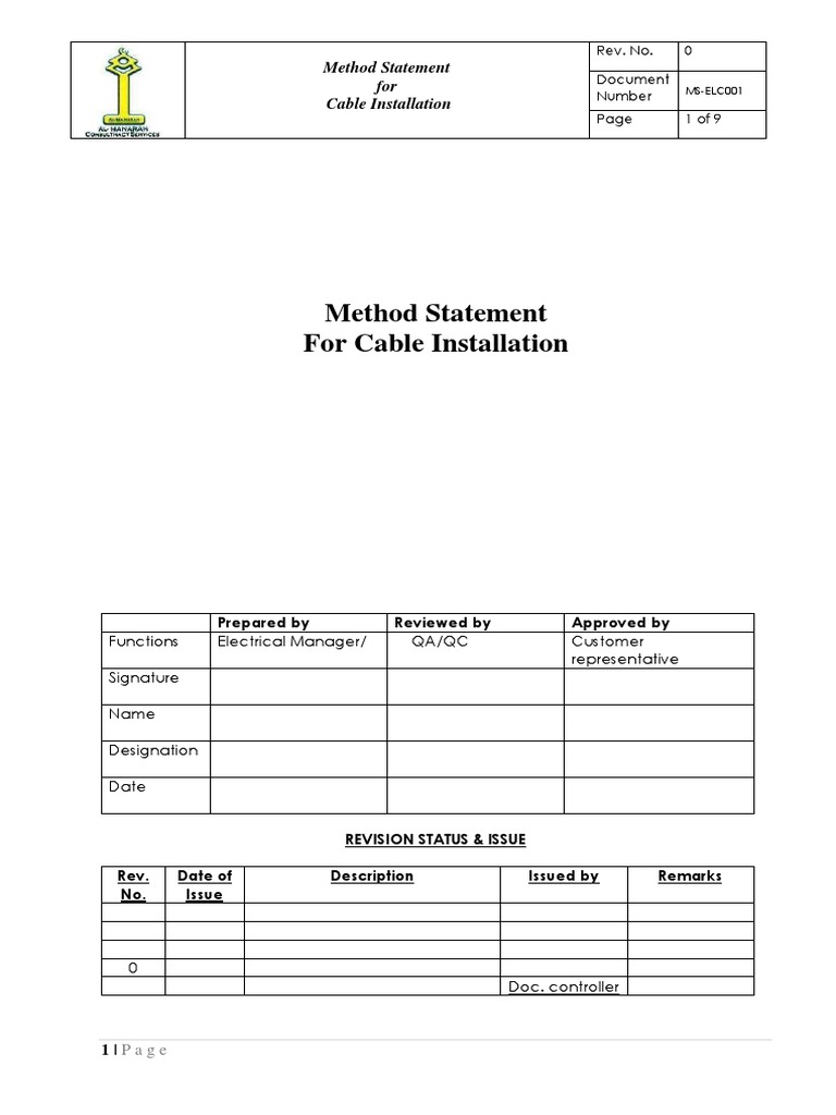 Cable Installation Method Statement | PDF | Excavation (Archaeology ...