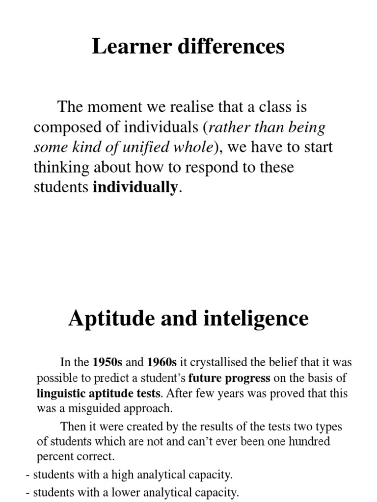 Learner Differences | PDF | Learning | Epistemology