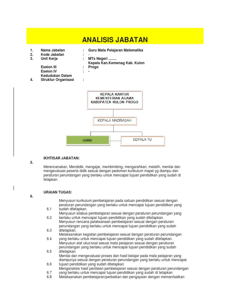 Contoh Pengisian Analisis Jabatan (Anjab) Guru Mapel Matematika | PDF