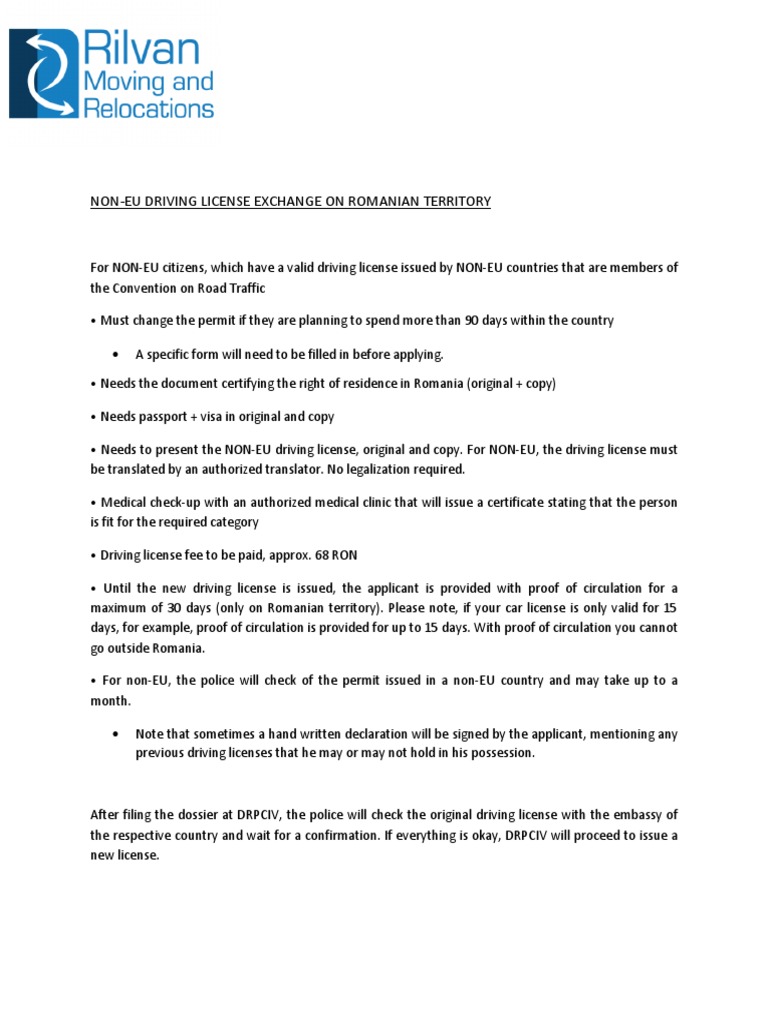 Non-Eu Driving License Exchange On Romanian Territory | PDF