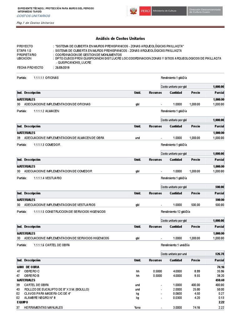 Analisis de Costos Unitarios-Chokepukio | PDF | Hormigón | Construyendo tecnología