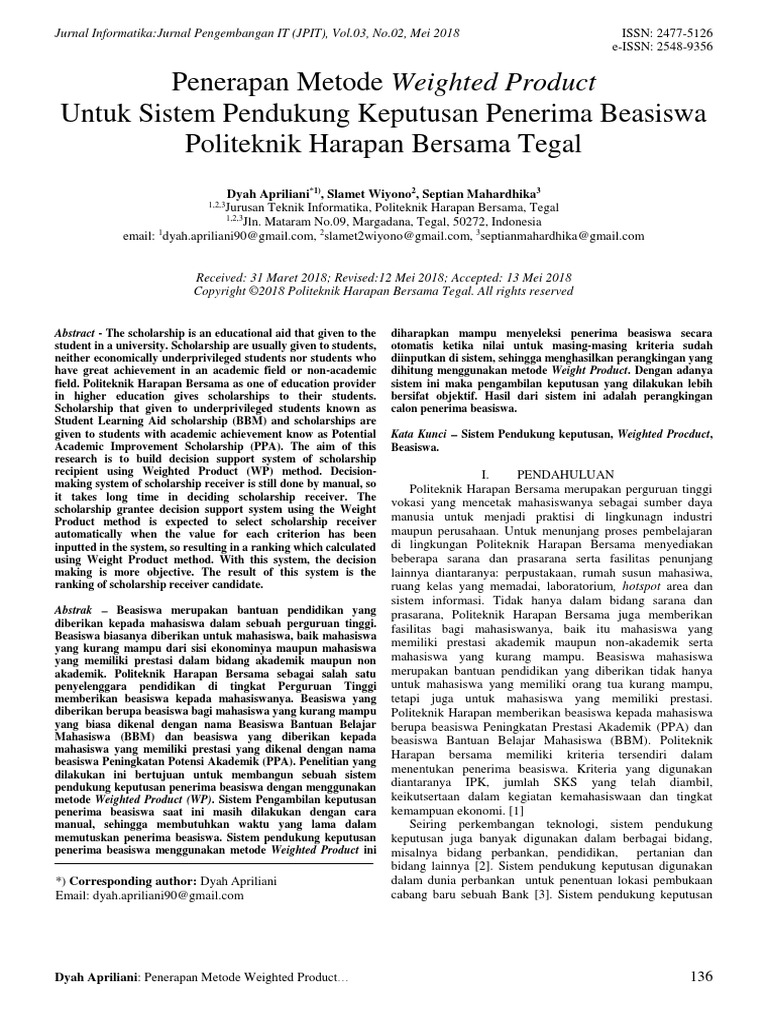 Penerapan Metode Weighted Product Untuk Sistem Pendukung Keputusan ...