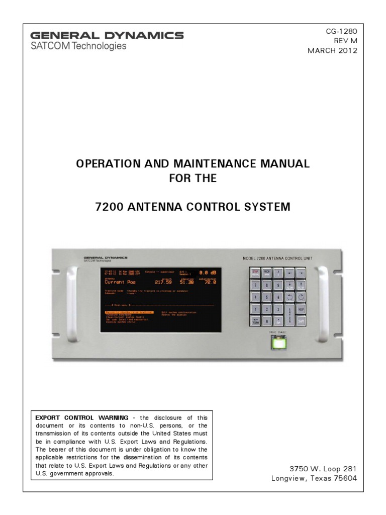 Operation and Maintenance Manual For The 7200 Antenna Control System ...