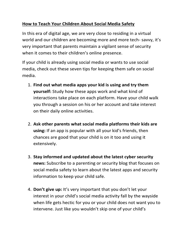 How To Teach Your Children About Social Media Safety | PDF | Social ...