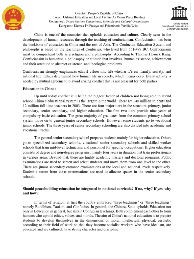 Position Paper - China | PDF | Confucianism | Secondary Education