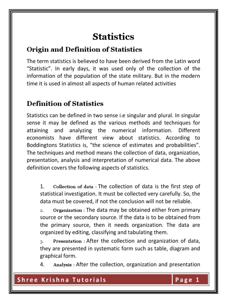 Statistics: Origin and Definition of Statistics | PDF | Statistics | Data