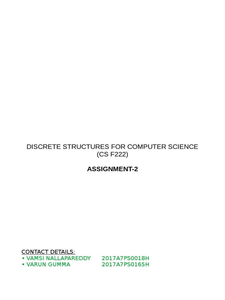 Discrete Structures For Computer Science (CS F222) : Assignment-2 | PDF ...