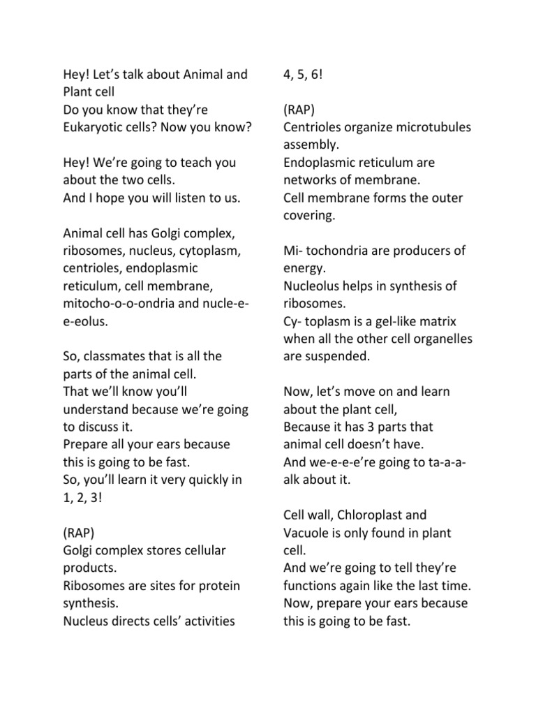 Animal & Plant Cell Parts Rap | PDF