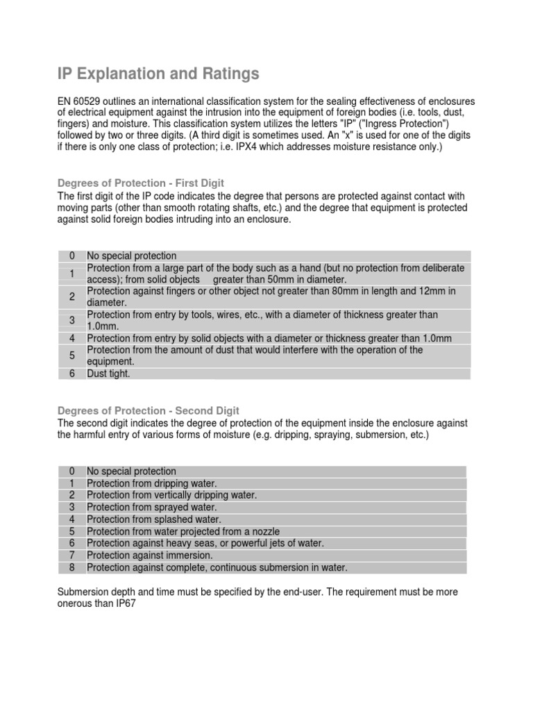 Understanding IP Ratings and Protection | PDF | Electrical Engineering ...