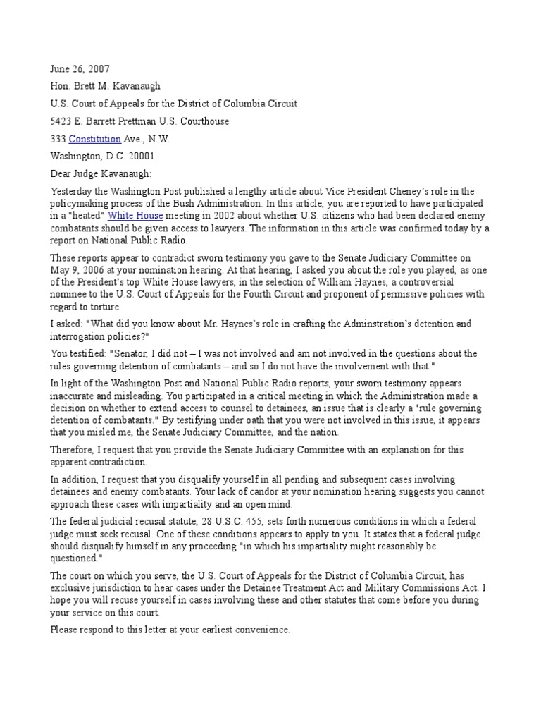 Letter of Recusal Driesel | Judicial Disqualification | Government ...