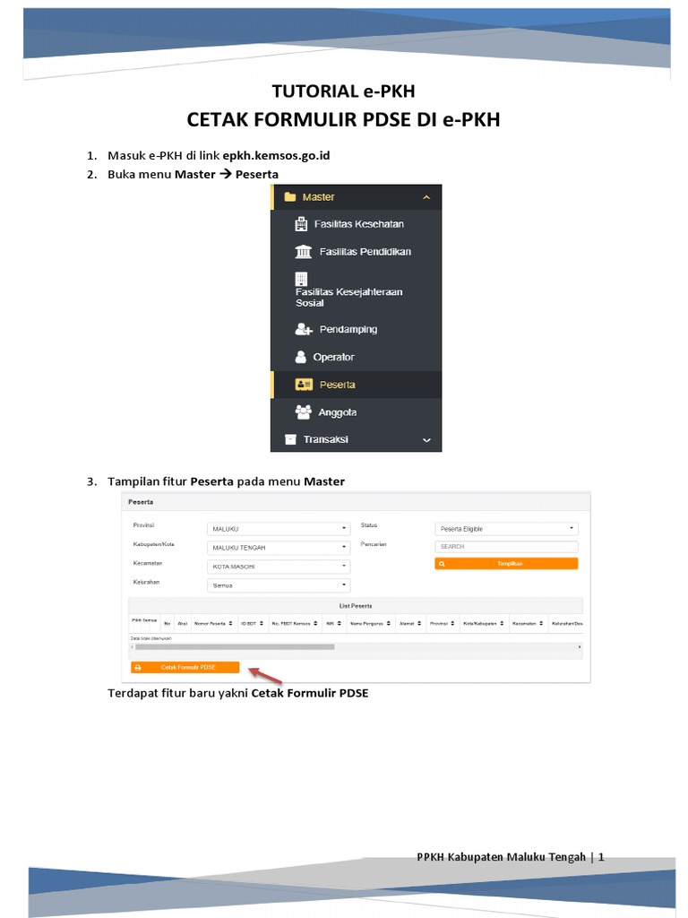 Tutorial E-Pkh Cetak Formulir Pdse Di E-Pkh | PDF