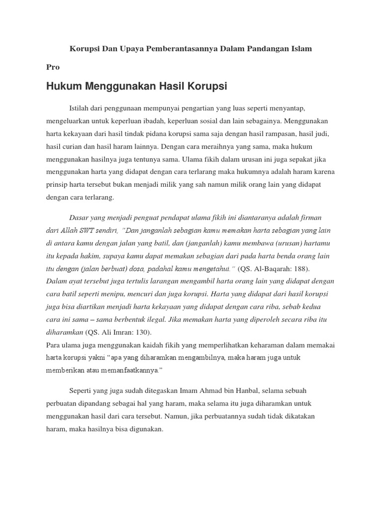 Korupsi Dan Upaya Pemberantasannya Dalam Pandangan Islam PRO | PDF