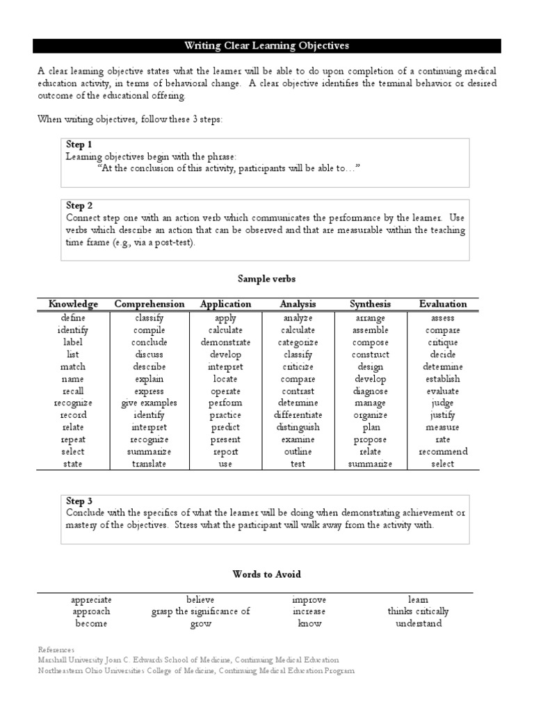 Tips For Writing Objectives PDF | PDF | Learning | Evaluation