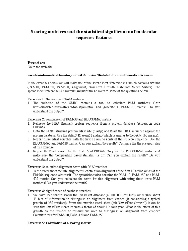 Scoring Matrices And The Statistical Significance Of Molecular Sequence Features Pdf