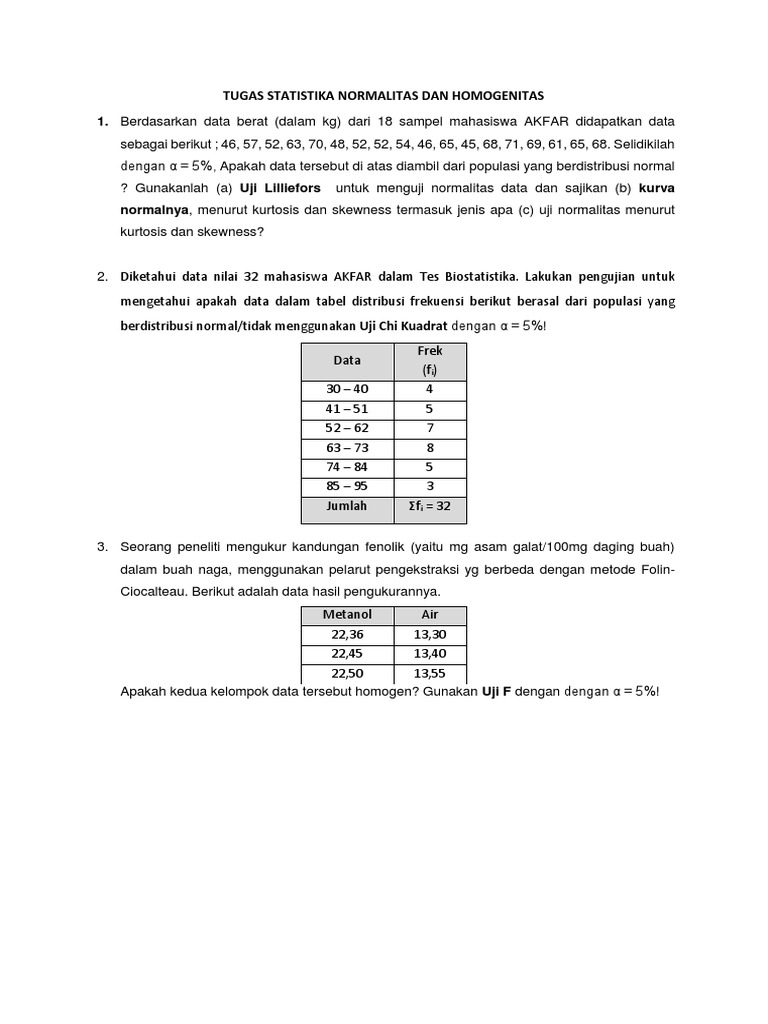 Tugas Biostatistika Normalitas Dan Homogenitas | PDF