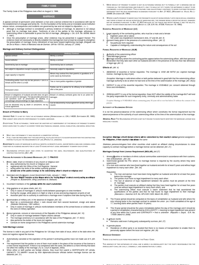 Family Code Marriage | PDF | Annulment | Marriage