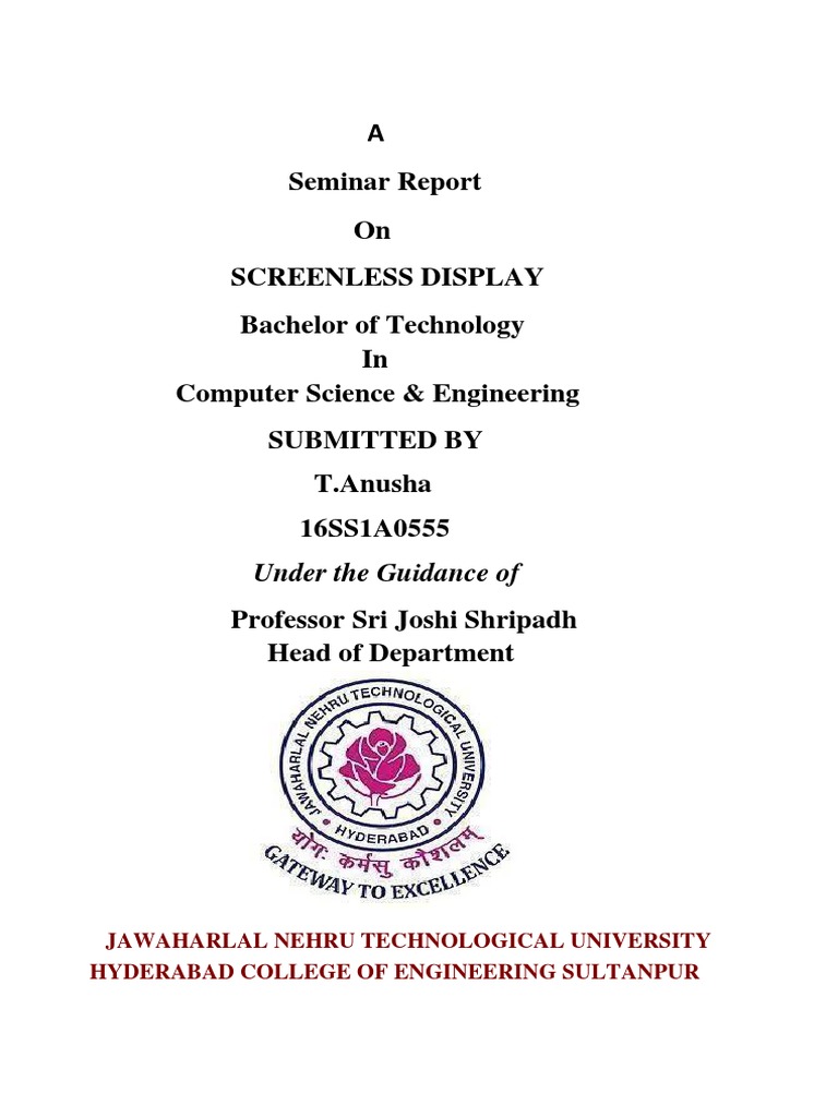 A Seminar Report On Screenless Display Bachelor of Technology in ...
