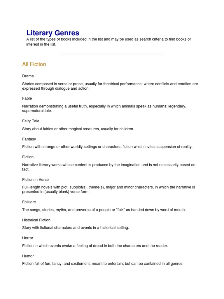 Literary Genres: All Fiction | PDF | Narrative | Poetry