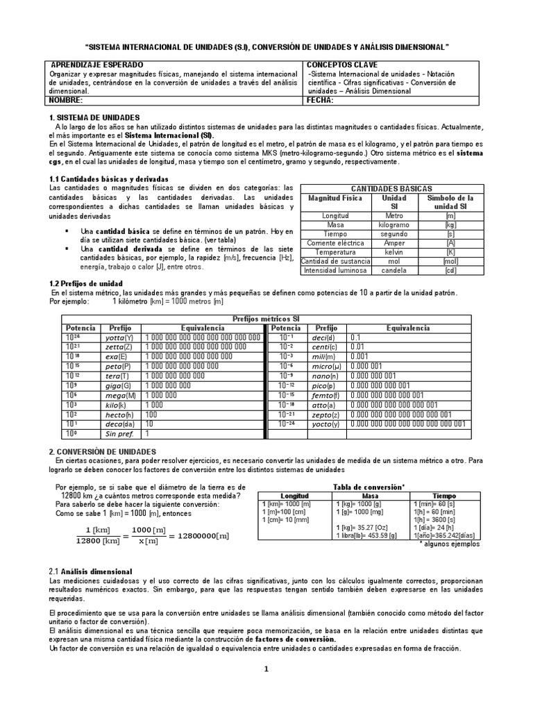 Apunte - S.I y Análisis Dimensional | PDF | Sistema Internacional de ...