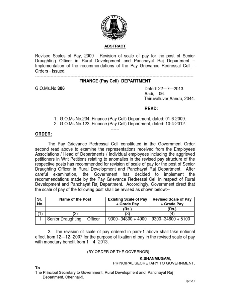 Revision of the Pay Scale for Senior Draughting Officers in Rural ...