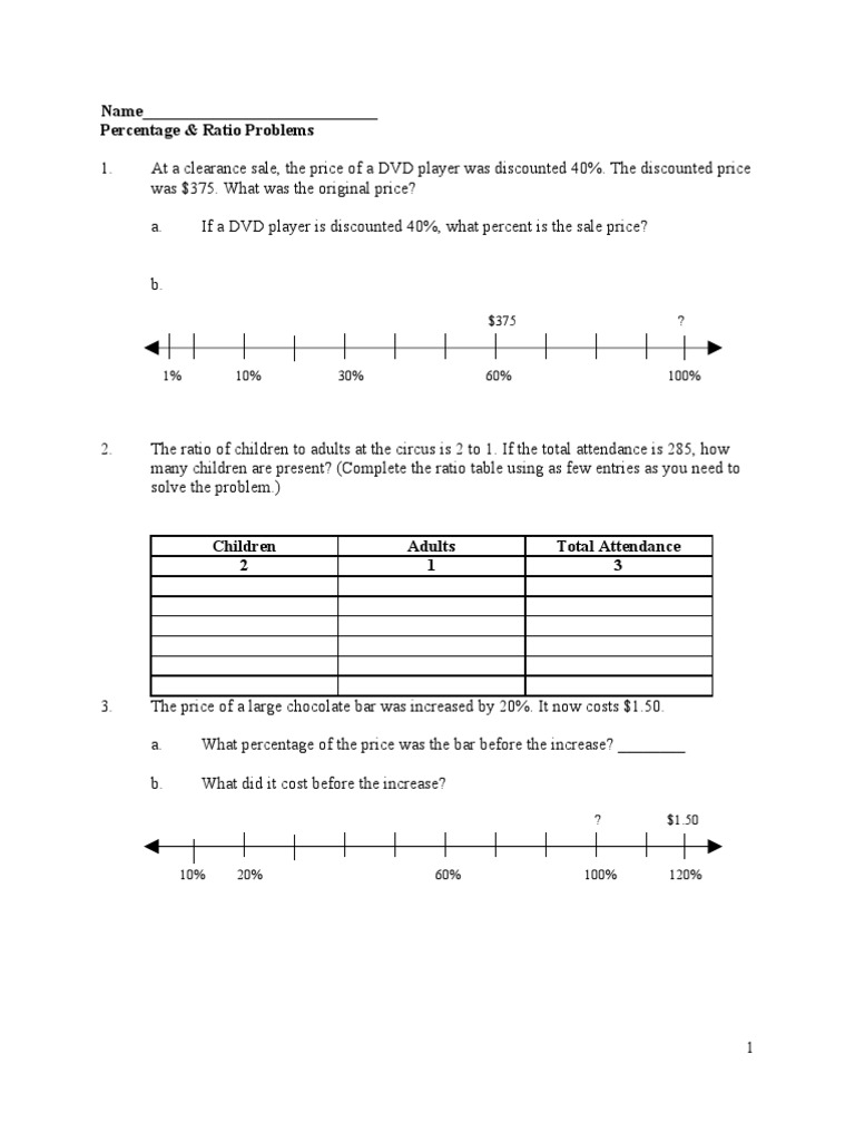 Percentage and Ratio Problem Set | PDF | Percentage | Prices