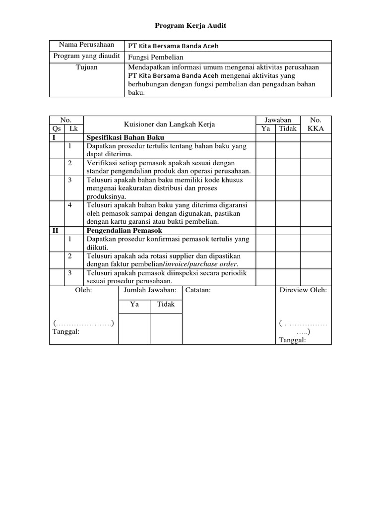 Program Kerja Audit Pembelian | PDF | Bisnis