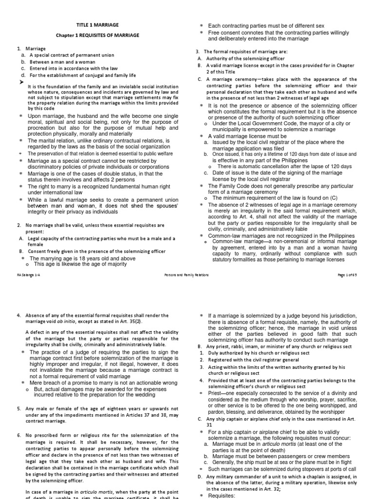 Title 1 Marriage Chapter 1 Requisites of Marriage | PDF | Marriage ...