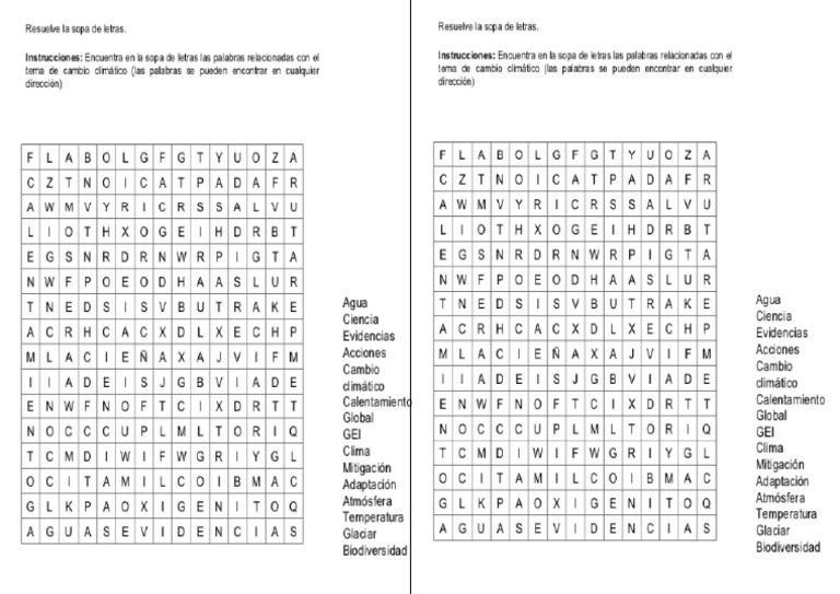 Sopa de Letras Cambio Climatico | PDF