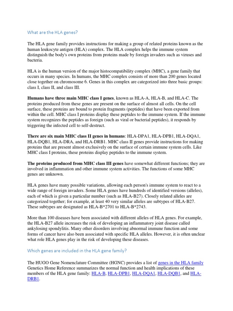 An Introduction to the HLA Gene Family: Structure, Function, and ...