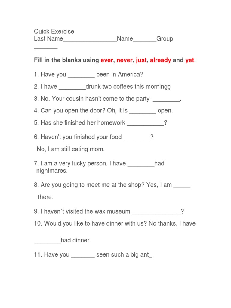 Ejercicios Del Presente Perfecto | PDF