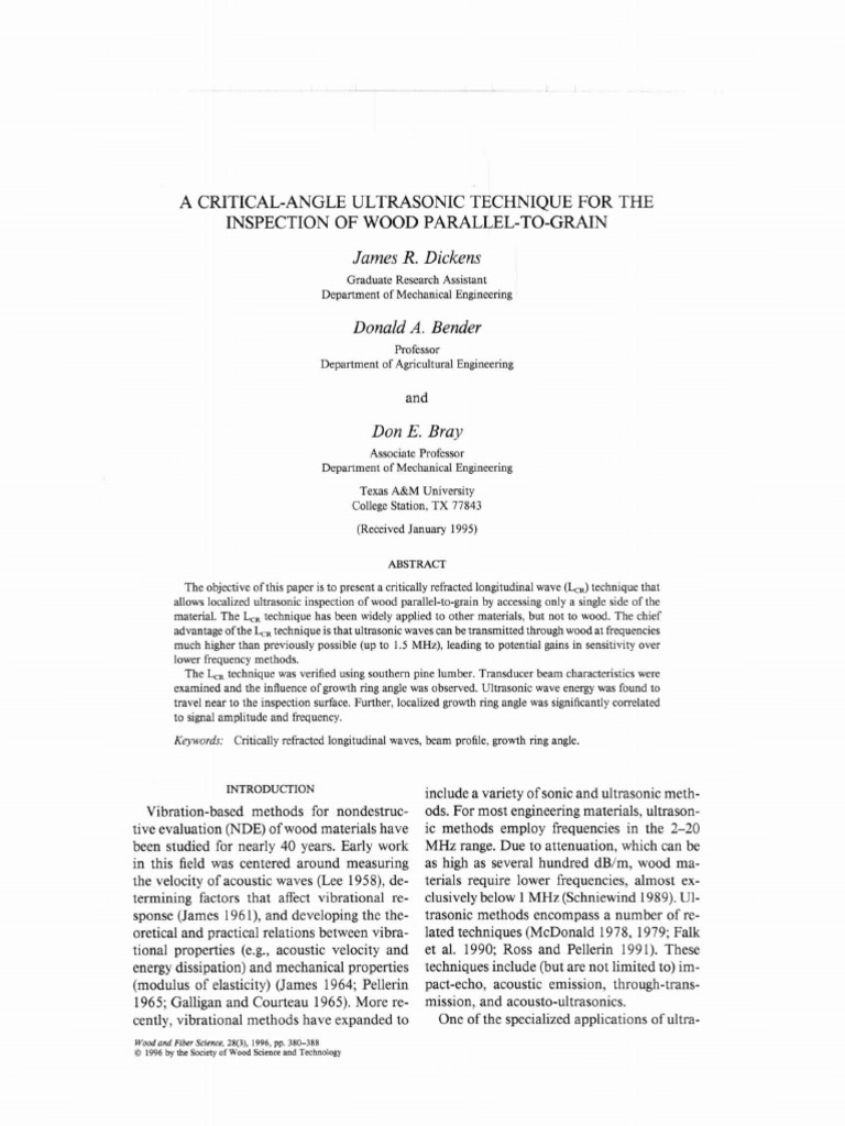 A Critical Angle UT Technique For The Inspection of Wood Parallel-To ...