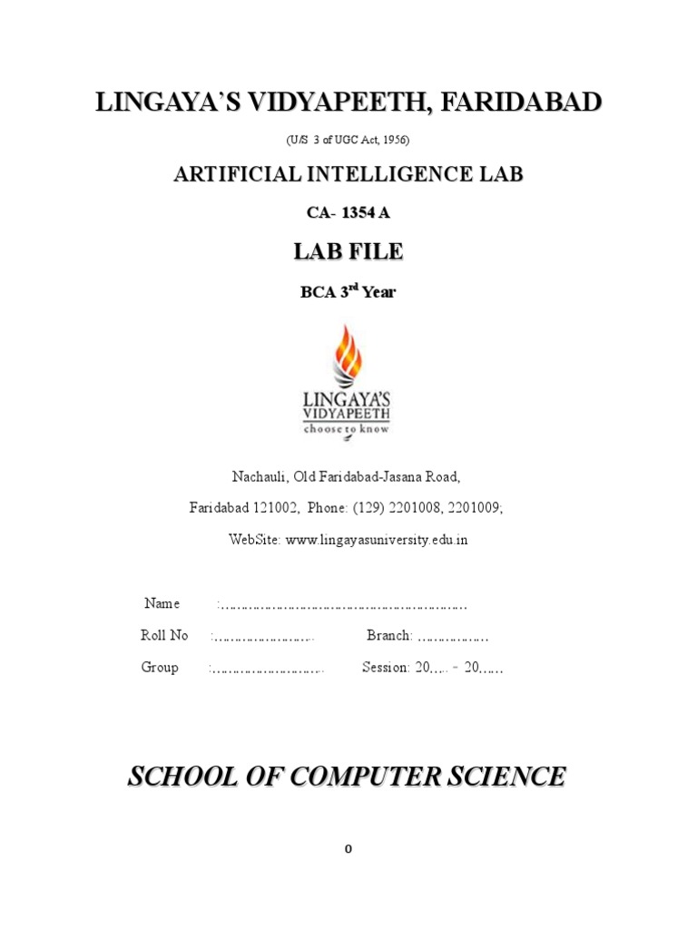 Lingaya's Vidyapeeth Prolog Lab Report on AI Applications | PDF ...