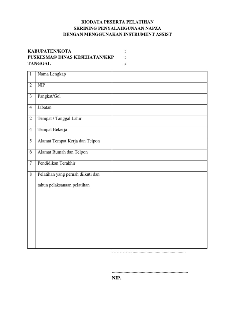 Form Biodata Peserta Pelatihan | PDF
