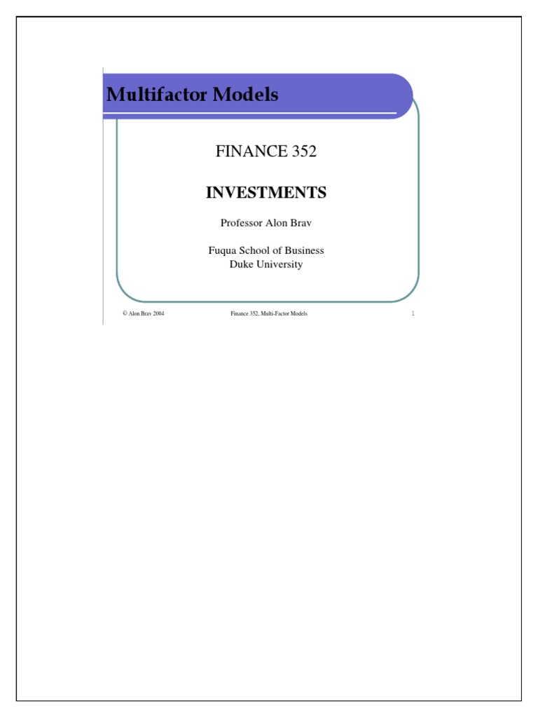 Multi Factor Asset Pricing Models | PDF | Capital Asset Pricing Model ...